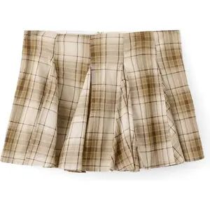 Mango Pleated Check Mini Skirt - Brown
