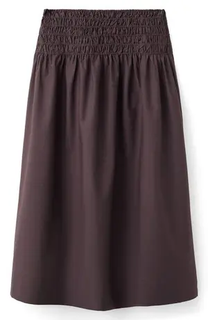 Mango Shirred Waist Midi Skirt - Chocolate