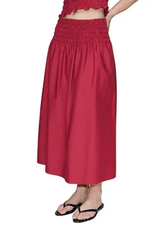 Mango Shirred Waist Midi Skirt - Red