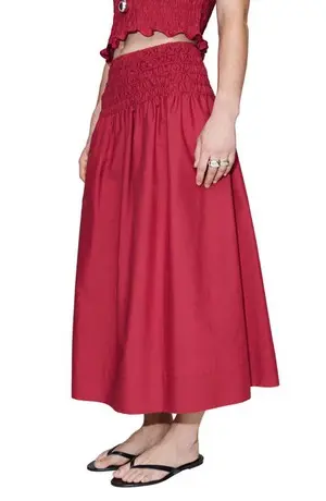 Mango Shirred Waist Midi Skirt