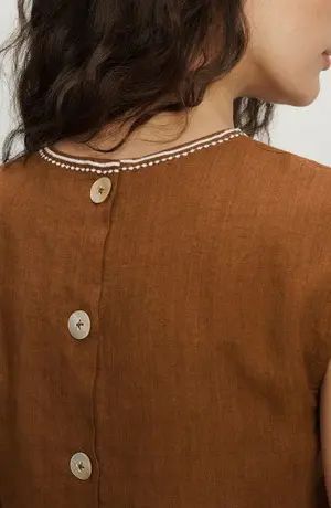 Veronica Beard Kessan Embroidered Crop Linen Top