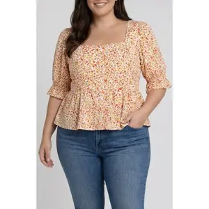 LIVERPOOL Floral Print Peplum Top - Pristine Multi