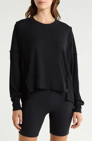 Free People All My Love Long Sleeve Rib T-shirt - Black