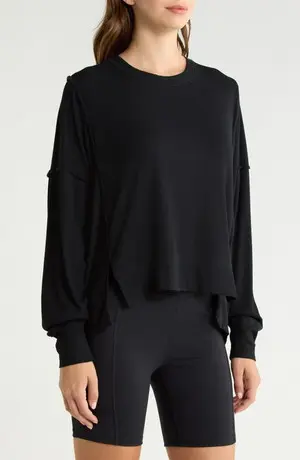 Free People All My Love Long Sleeve Rib T-shirt - Black