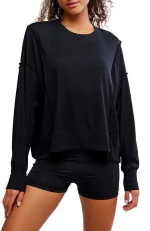 Free People All My Love Long Sleeve Rib T-shirt - Black