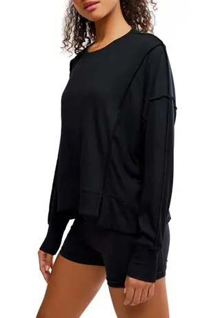 Free People All My Love Long Sleeve Rib T-shirt - Black