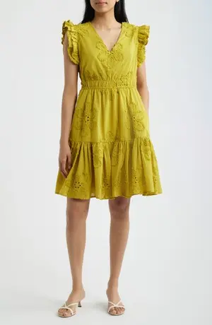 Anne Klein Floral Embroidered Ruffle Dress