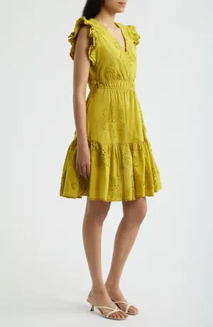 Anne Klein Floral Embroidered Ruffle Dress