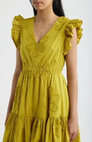 Anne Klein Floral Embroidered Ruffle Dress