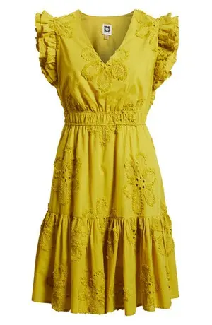 Anne Klein Floral Embroidered Ruffle Dress