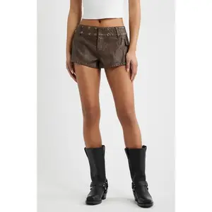 Princess Polly Faux Leather Biker Shorts - Brown