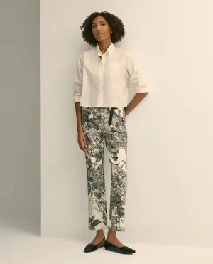 Brooks Brothers S Cotton Floral Cropped Kick Flare Jeans - Black