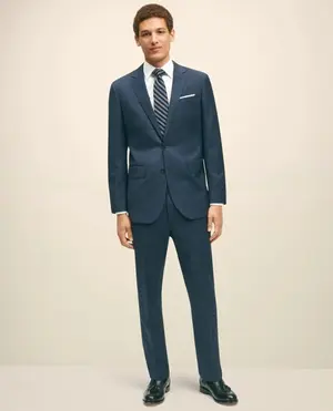 Brooks Brothers Slim Fit Wool Checked 1818 Suit - Navy
