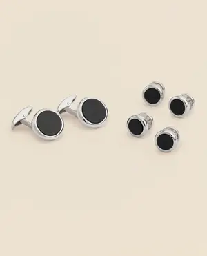 Brooks Brothers Sterling Onyx Rhodium-plated Cufflinks - Silver