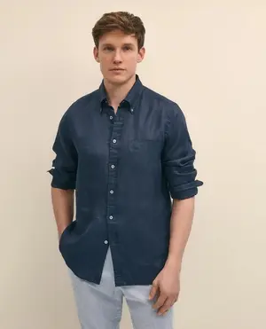 Brooks Brothers Irish Linen Sport Shirt - Navy