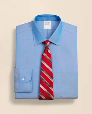 Brooks Brothers Stretch Supima Cotton Non-iron Pinpoint Oxford Ainsley Collar Dress Shirt - Blue