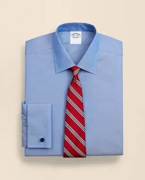 Brooks Brothers Stretch Supima Cotton Non-iron Pinpoint Oxford Ainsley Collar Dress Shirt - Blue