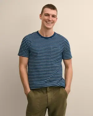 Brooks Brothers Cotton Mariner Stripe Indigo T-shirt - Blue