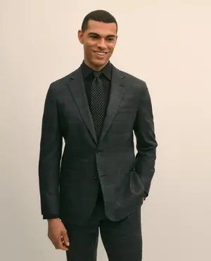 Brooks Brothers Explorer Collection Slim Fit Wool Windowpane Suit Jacket | | 46 Long Grey