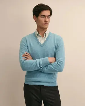 Brooks Brothers 3-ply Cashmere V-neck Sweater - Blue