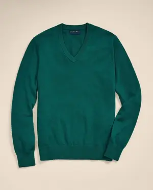 Brooks Brothers 3-ply Cashmere V-neck Sweater - Green