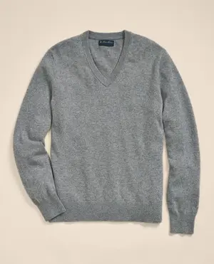 Brooks Brothers 3-ply Cashmere V-neck Sweater - Grey