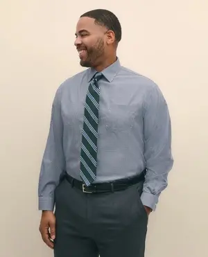 Brooks Brothers Big & Tall Stretch Supima Cotton Non-iron Pinpoint Oxford Ainsley Collar, Gingham Dress Shirt - Navy