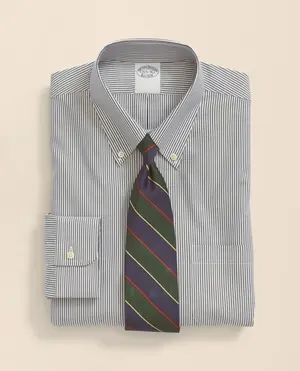 Brooks Brothers S Stretch Supima Cotton Non-iron Pinpoint Oxford Button-down Collar, Candy Stripe Dress Shirt - Navy