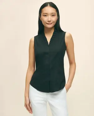 Brooks Brothers Fitted Non-iron Stretch Supima Cotton Ruffle Shirt - Black