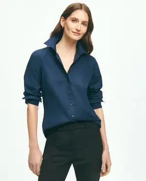 Brooks Brothers Fitted Non-iron Stretch Supima Cotton Dress Shirt - Navy