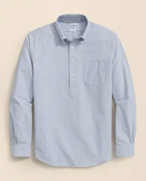 Brooks Brothers Friday Oxford Shirt, Striped Pop-over - Blue