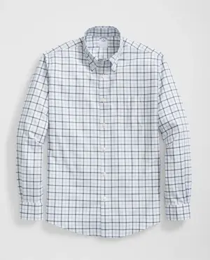 BROOKS BROTHERS Stretch Supima Cotton Non-iron Twill Polo Button Down Collar Windowpane Shirt | | Xs