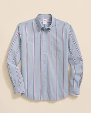 Brooks Brothers Friday Shirt, Poplin Ribbon Stripe - Navy