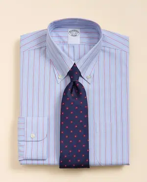 Brooks Brothers Stretch Supima Cotton Non-iron Broadcloth Button Down Collar Striped Dress Shirt - Hydrangea