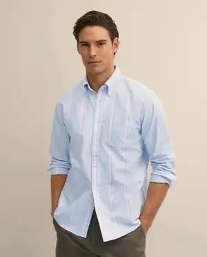 Brooks Brothers Friday Shirt, Oxford Stripe - Blue