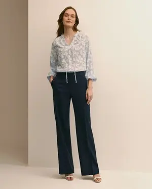 Brooks Brothers S Linen-blend Wide-leg Pants - Navy