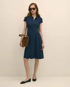 Brooks Brothers A-line Pleated Shirt Dress | | Large - Navy