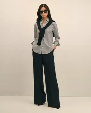 Brooks Brothers Wool Flannel High Waisted Wide-leg Pant - Black