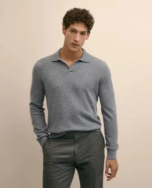 Brooks Brothers 3-ply Cashmere Jonny Collar Polo Sweater - Grey