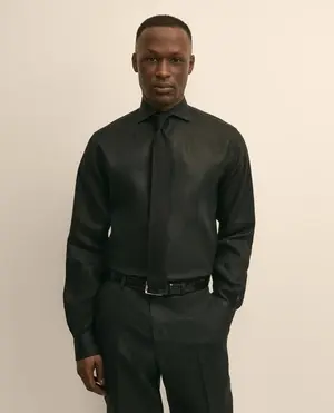 Brooks Brothers Linen Londoner Collar Dress Shirt - Black