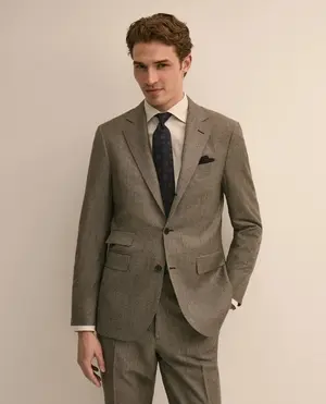 Brooks Brothers Slim Fit Wool Mini-houndstooth 1818 Suit - Beige