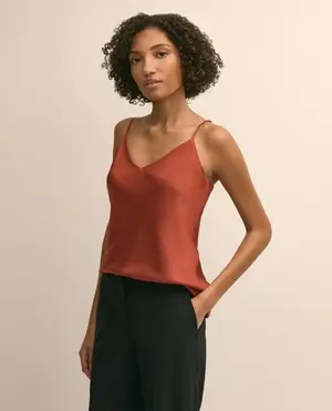 Brooks Brothers V-neck Cami In Washable Silk Charmeuse - Red