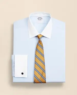 Brooks Brothers Stretch Supima Cotton Non-iron Pinpoint Oxford Contrast Ainsley Collar Dress Shirt - Light Blue