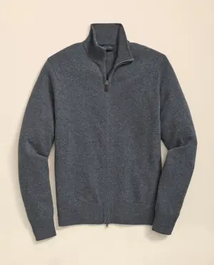 Brooks Brothers 3-Ply Cashmere Full-Zip Cardigan Sweater Grey