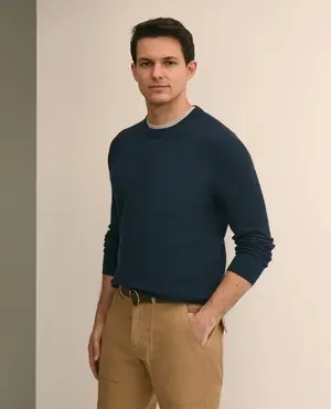 Brooks Brothers Supima Cotton Pique Crewneck Sweater - Navy