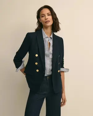 Brooks Brothers Cotton Knit Double-breasted Blazer | | Large - Navy