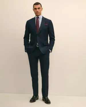 Brooks Brothers Explorer Collection Slim Fit Wool Overcheck Suit Pants - Navy