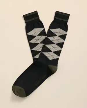 Brooks Brothers Cotton-blend Tipped Argyle Socks | Charcoal/green