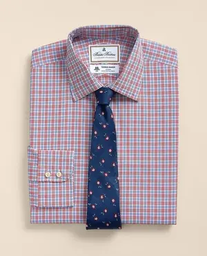 Brooks Brothers X Thomas Mason Cotton Poplin Ainsley Collar, Check Dress Shirt - Red