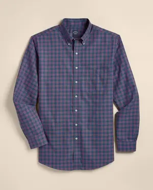 Brooks Brothers Big & Tall Stretch Supima Cotton Non-iron Twill Polo Button Down, Windowpane Sport Shirt - Blue